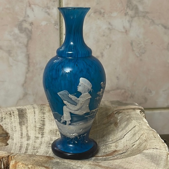 Mary Gregory | Art | Mary Gregory Blue Hand Painted Vase | Poshmark